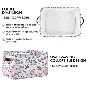 ZENWAWA Storage Cube Kawaii Halloween Print Collapsible Fabric, Large Foldable Open Organizer Bins Baskets with PU Handles 1 Pack