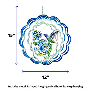 VP Home Floral Hummingbird Kinetic Wind Spinner for Yard and Garden Wind Spinner Outdoor Metal Large Hanging Hummingbird Decor 3D Garden Art Wind Sculpture Spinners Outdoor Hanging Decor, 12 inchW x 15 inchH