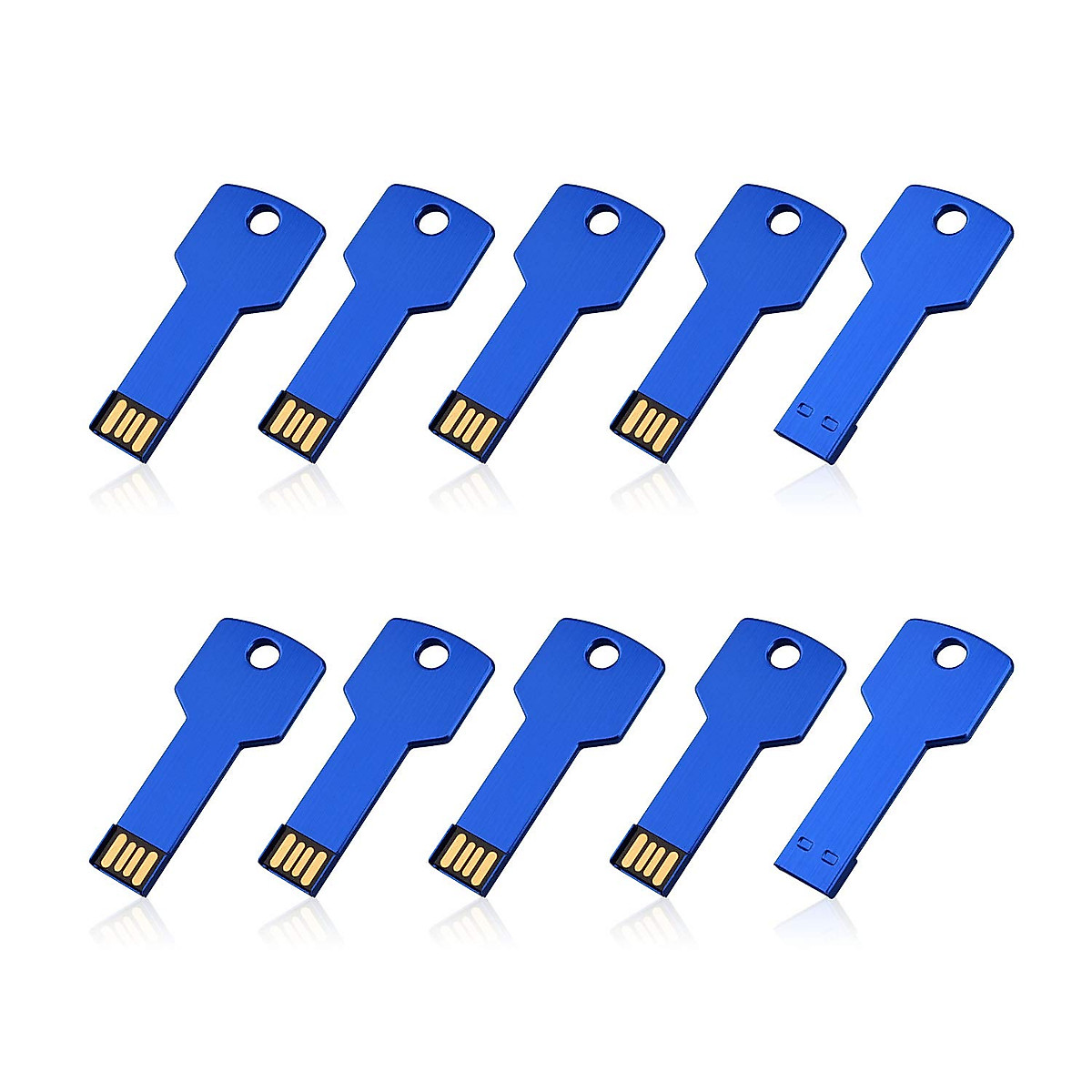 RAOYI 10 Pack 2GB USB Flash Drive USB 2.0 Metal Key Shape Memory Stick Thumb Drive Pen Drive-Blue