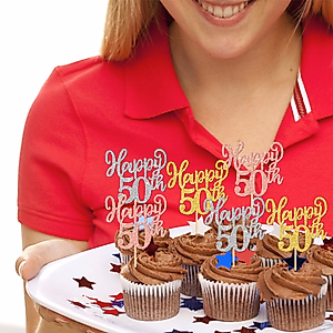 24PCS Happy 50th Cupcake Toppers Gold Rose Gold Silver Glitter Fifty Cheers to 50 Cupcake Picks 50 Fabulous Number 50 Birthday Cake Decorations for 50th Birthday Wedding Anniversary Party Supplies