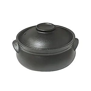 Korean Premium Stoneware Black Casserole Clay Pot with Lid,For Cooking Hot Pot Dolsot Bibimbap and Soup .(1100ml)