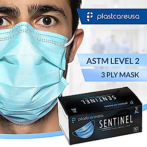 ASTM Level 2 Blue 3-Ply Earloop Face Masks by PlastCare USA (Box of 50)