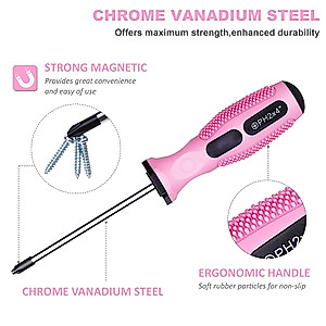 FASTPRO 21-Piece Magnetic Screwdrivers Set with Organizer Rack, Slotted Phillips Screwdrivers and Precision Screwdrivers, Repair Tool Kit for Women, Pink