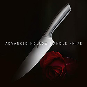 hecef Silver Kitchen knife set of 5, Satin Finish Blade with Hollow ...