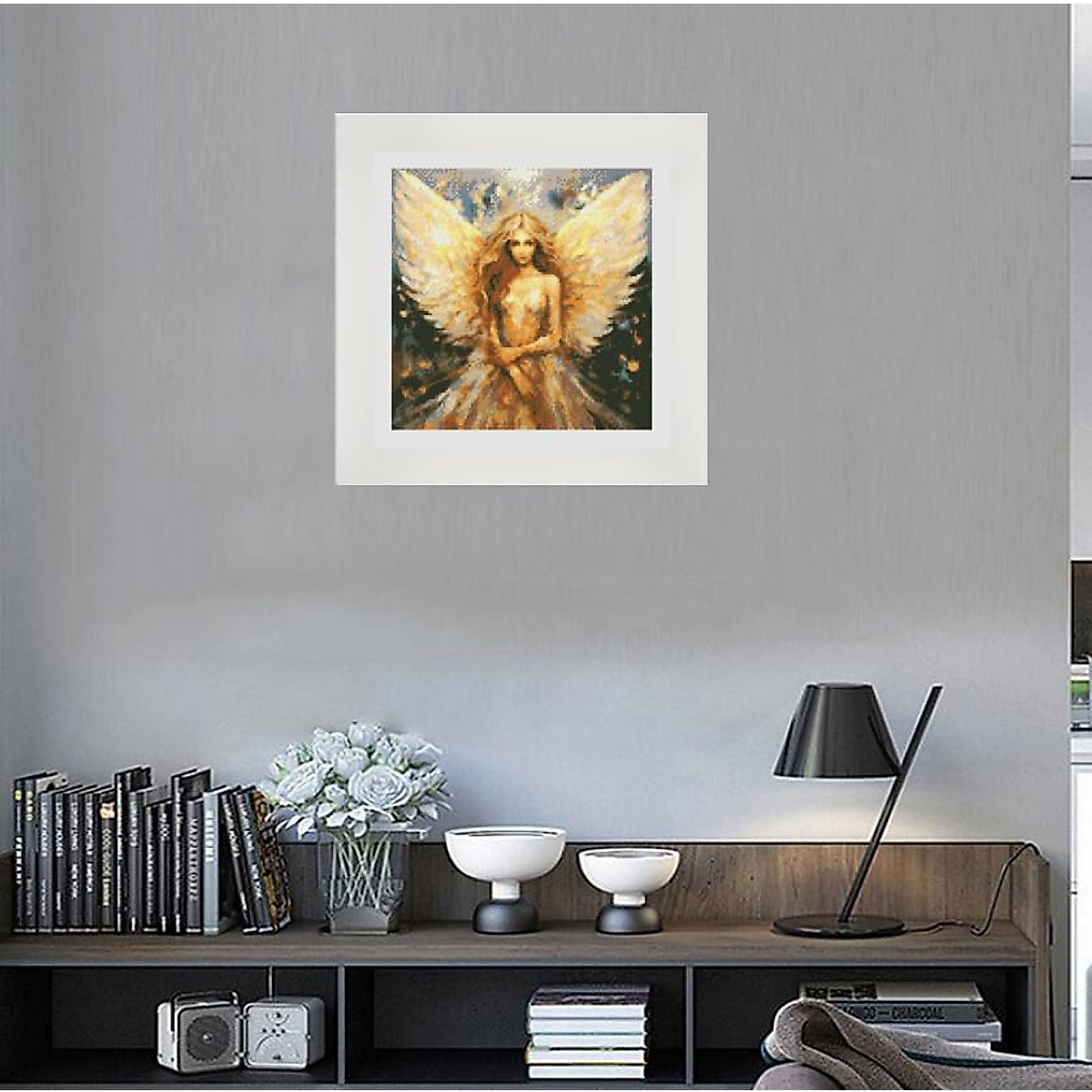 Diamond Art Painting by Number Kits for Adults Angel Girl with Shining Wing Round Full Drill 5D Diamond Art Easy for Beginner Cross Stitch Mosaic Craft Hobby Wall Art for Home Decor 40x40cm
