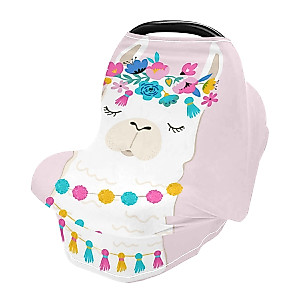 MNSRUU Baby Car Seat Covers Canopy Cover Llama Illustration Infant Stroller Cover Full Coverage Carseat Canopy Breathable Nursing Cover for Breastfeeding