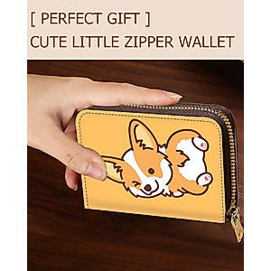 COYEUX Credit Card Wallet, Zipper Credit Card Holder For Mens And Womens, Compact Size RFID Blocking For Travelling (Cute Corgi)