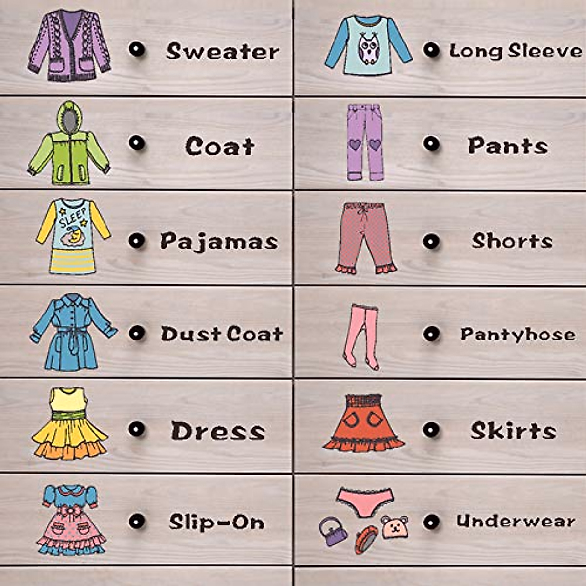 Maydahui 2 Sheets（31 Count） Dresser Clothing Decals 11 * 11inch Boys Girls Clothing Sort Wall Sticker Removable Clothes Classification Label for Wardrobe Drawer Organizing Home Bedroom Decoration