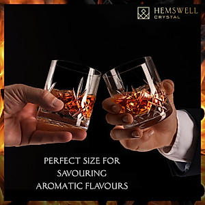 Hemswell Crystal Whisky Glasses Set of 2 11oz - Luxury Cut Glass Whiskey Rock Tumblers for Men - Old Fashioned Glassware Sets for Bourbon and Whisky with Solid Base - Satin Lined Box - Wicklow