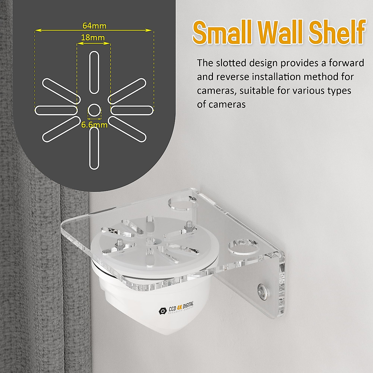Sezanrpt Clear Acrylic Wall Shelf 4 Pack for Surveillance Cameras, Smart Security Cameras, Small Floating Shelf for Plants, Speaker, Dog Camera, 4'', with Cable Clips