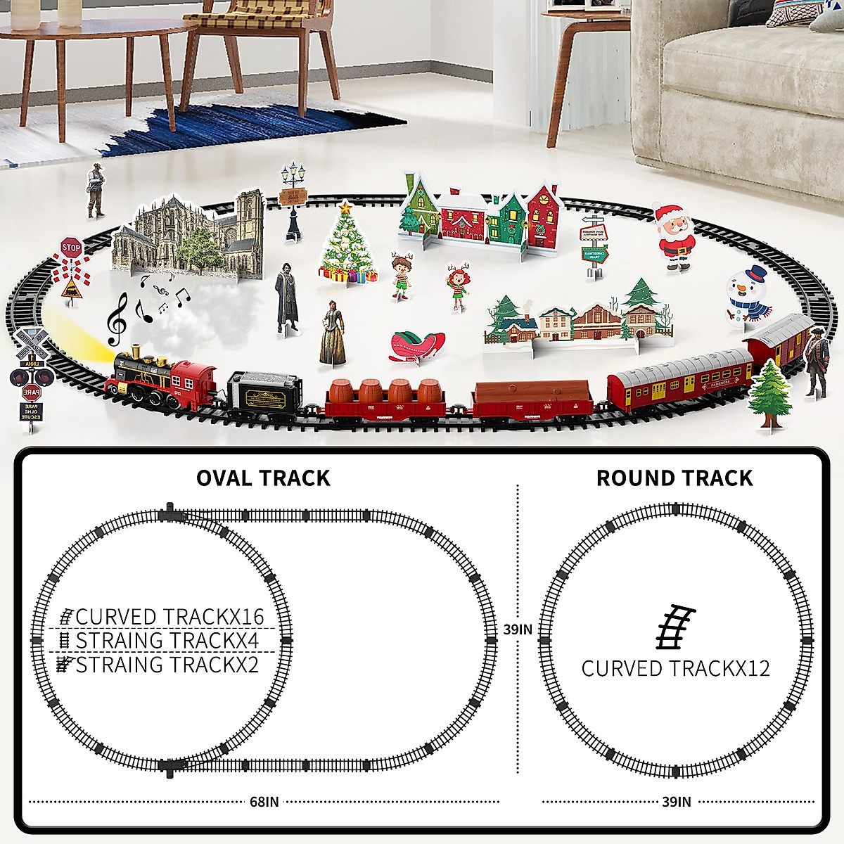 Lucky Doug Train Set Toys for Kids, Christmas Train Sets Toys for Kids W/Smokes, Light & Sound Include 6 Car and 28 Tracks, Christmas Train Set Toys Birthday Gifts for 3 4 5 6 Year Old Boys Girls