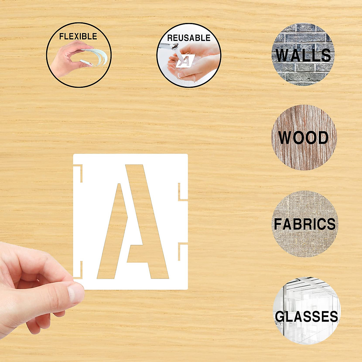 Mossdecal 2 Inch Letter Stencils Symbol Numbers Craft Stencils, 42 Pcs Reusable Alphabet Templates Interlocking Stencil Kit for Painting on Wood, Wall, Glass, Fabric, Rock, Canvas, Chalkboard,Signage