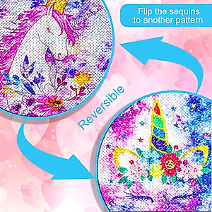 CCJPX 3PCS Girls Backpack, 16” Kids Unicorn Sequin Bookbag and Lunch Box for Kindergarten Elementary