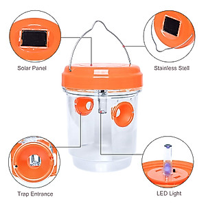 2 Pack Solar Wasp Traps Outdoor Hanging, Carpenter Bee Traps for Outside UV LED Light, Reusable Hornets Traps, Yellow Jackets Trap for Flying Insects