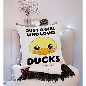 Nogrit Duck Pillow Cover, Duck Decor Throw Pillow Cover 18x18,Just A Girl Who Loves Ducks Decor for Home Bedroom Living Room Duck Gifts for Duck Lovers Duck Decorations Duck Room Decor