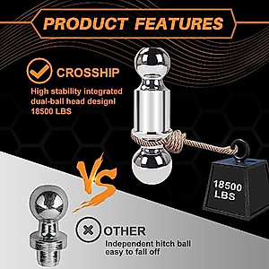 CROSSHIP Adjustable Trailer Hitch Ball Mount-Fit 2.5" Receiver, 8 Inch Drop/Rise Aluminum Drop Hitch with 2'' & 2-5/16'' Solid Dual Balls 18,500 LBS GTW-Tow Hitch for Heavy Duty Truck with Double Lock