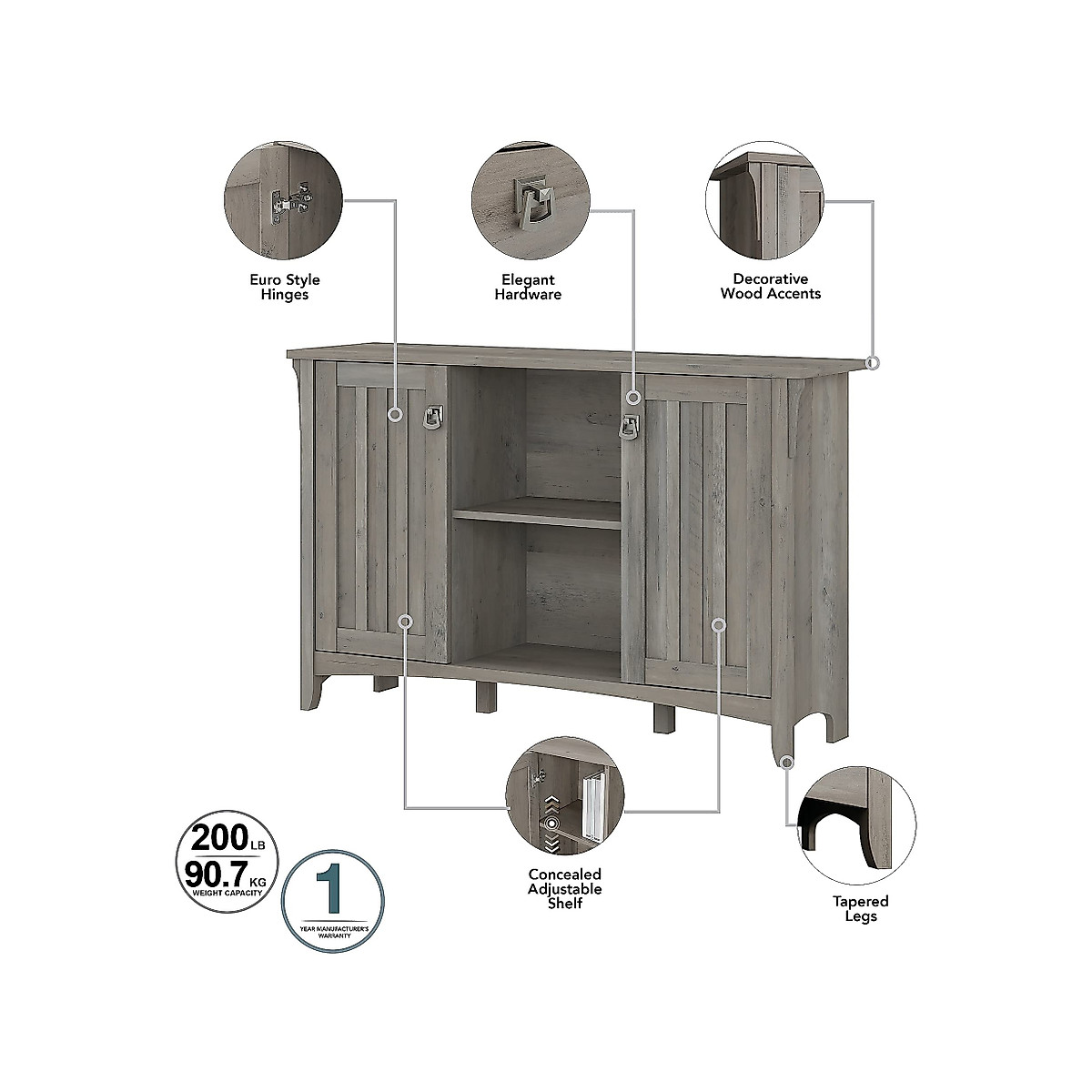 Bush Furniture Salinas Entryway Storage Set with Hall Tree, Shoe Bench and Accent Cabinet in Driftwood Gray