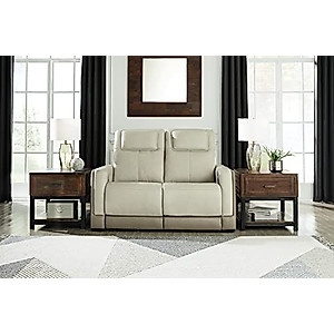 Signature Design by Ashley Battleville Contemporary Leather Power Reclining Loveseat with Adjustable Headrest, Light Gray