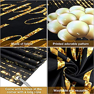 6 x 3.6ft Happy Birthday Party Backdrop Banner, Large Fabric Washable Glitter Sign Poster Background for 30th 40th 50th 60th 70th 80th Birthday Party Supplies Decorations (Black Gold)
