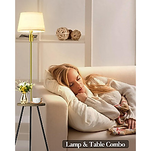 bulbeats 61IN Dimmable Floor Lamp with Shelves, Display Shelf Floor Lamp with Fabric Shade, E26 Bulb, Corner Storage Standing Tall Lamp for Living Room, Bedroom, Office, Bedside