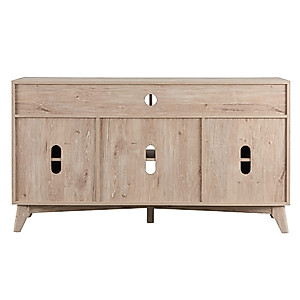 OKD TV Stand for 65+ Inch TV, 32'' Tall Highboy Entertainment Center, Mid Century Modern Media TV Console with Natural Rattan Door, Adjustable Shelves, Boho Television Stand, Oak