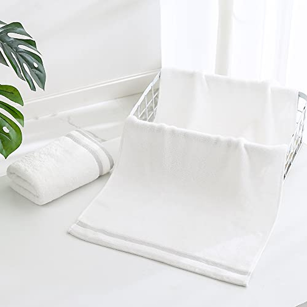 YiLUOMO Beige Hand Towel Set of 2 Cotton & Bamboo Terry Highly Absorbent Soft Hand Towel for Bathroom Home 13 x 29 Inch