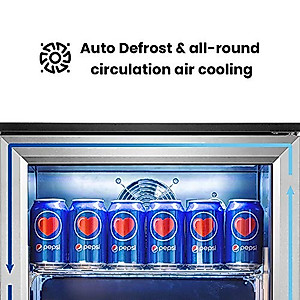 Advanics 20 Inch Wide Built in Beverage Refrigerator with Glass Door, Auto Defrost Beverage Fridge Under Counter, Blue LED Light Drink Cooler Refrigerator