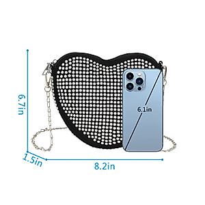 Women's Small Rivets Cross Body Heart Shape Satchel Purse Handbag Fashion Shoulder Chain Bag, Black