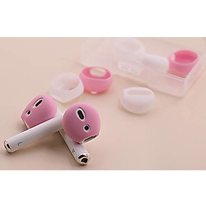 IiEXCEL (Fit in Case) 4 Pairs Replacement Super Thin Slim Rubber Silicone Earbuds Ear Tips and Covers Skin for Apple AirPods 2 1 or EarPods Headphones (Fit in Charging Case) (White Pink)