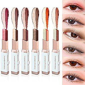 LOKFAR 12 Colors Glitter Eye-shadow Stick Set, Two-Tone Shimmer Gradient Eyeshadow Stick Double Colors Eyeshadow Stick Waterproof Glitter Eye Stick Eyeshadow Pen for Women Eye Makeup (6 Pcs)