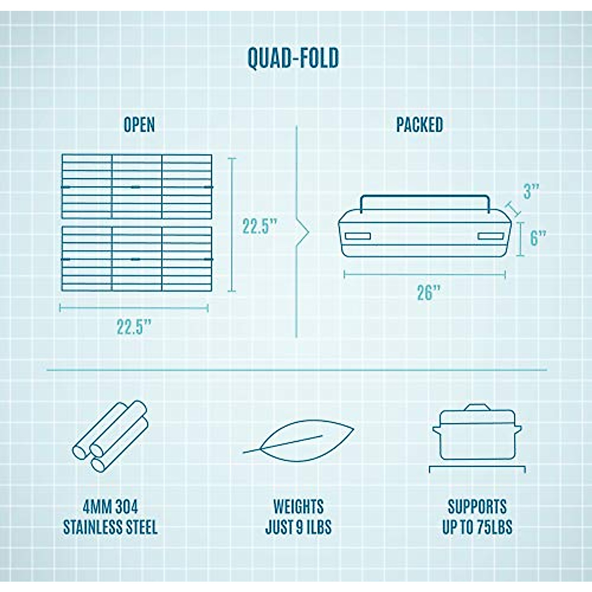 Campfire Defender Protect Preserve Pop Up Pit Portable Grilling Grates (QuadFold Folding Grill Grates)