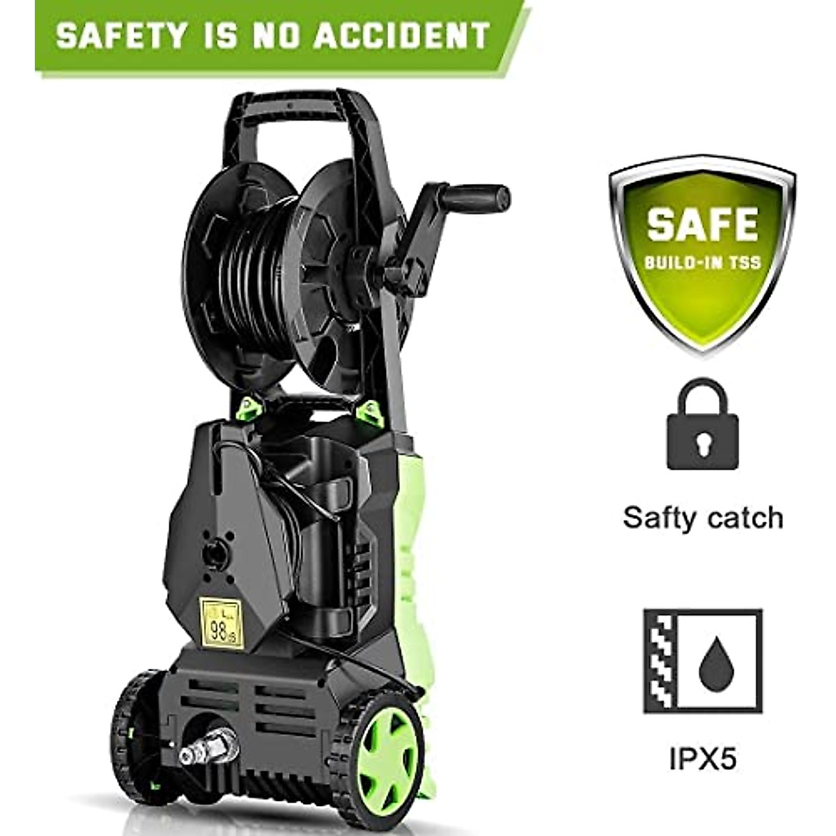 Electric Pressure Washer Homdox Pressure Washer 1500W Power Washer High Pressure Cleaner Machine with 5 Nozzles Foam Cannon,Best for Cleaning Homes, Cars, Driveways, Patios(Green)