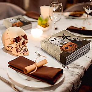 AnyDesign 80 Pack Halloween Paper Napkins Disposable Black Cat Pumpkin Ghost Luncheon Napkins Spooky Decorative Dessert Dinner Hand Napkin for Halloween Party Supplies, 6.5 x 6.5 Inch
