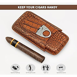 wanbro Cigar Case, 3pcs Holder, Cigars Travel Case, Leather Made Cigar Humidor with Stainless Cutter, Fashion Father's Day gift for men dad