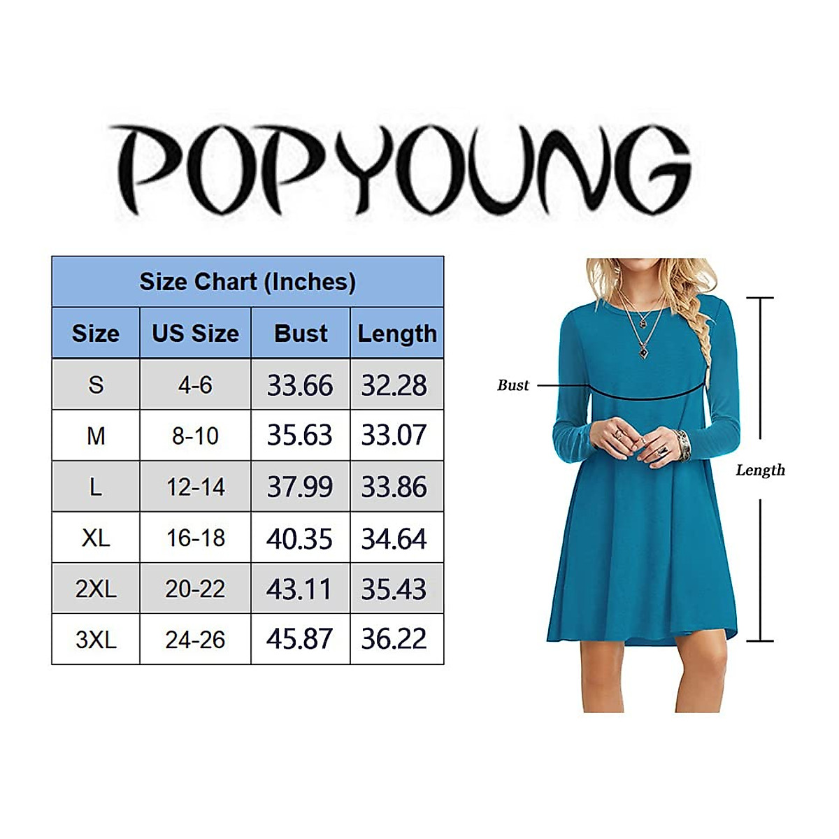POPYOUNG Spring Dresses for Women 2023 Long Sleeve T Shirt Dresses Casual Swing Dress M, Red