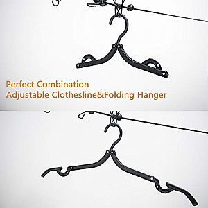 YOROYAL Travel Elastic Clothesline with 6pcs Portable Adjustable Clothes Hanger, 1 Pack Drawstring Organizer Backpack, Perfect for Camping, Hotel and Other Outdoor / Indoor Use (Black)