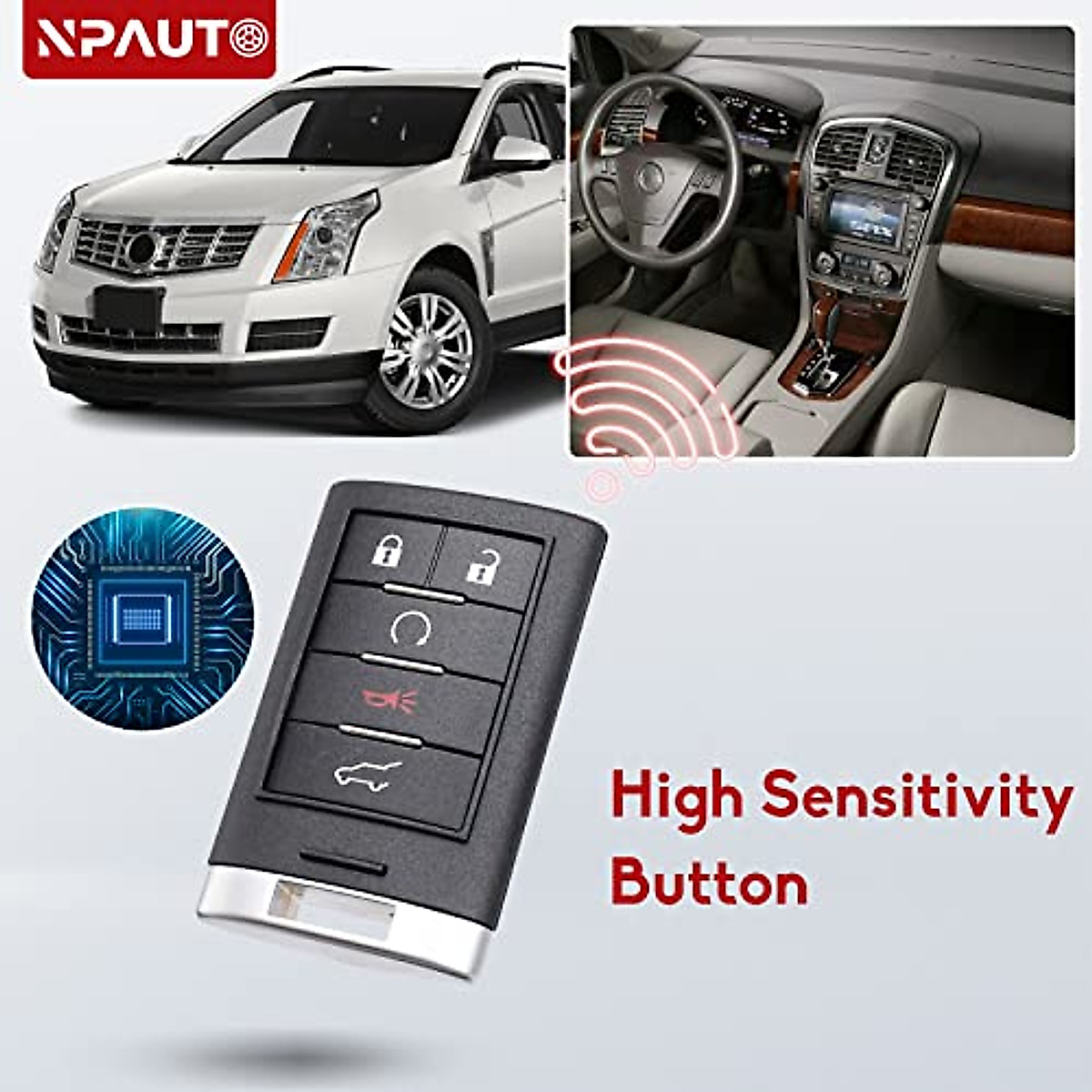 NPAUTO Key Fob Remote Replacement for Cadillac SRX ATS ELR XTS 2010 2011 2012 2013 2014 2015 Keyless Entry Remote Control Start Car Key Fobs (FCCID NBG009768T, 5-Buttons, 315 MHz)