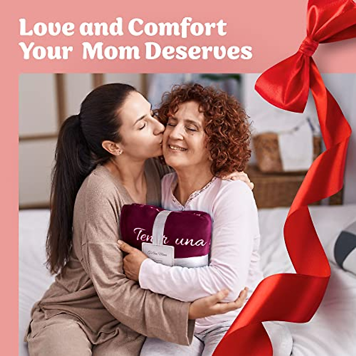 Regalos para Mama, Blanket for Mom Gifts, Mom Birthday Gifts from Daughter, I Love You Mother Daughter Gift Ideas, Present for Mom Blanket, Best Mother in Law, Throw Blanket 65" × 50" (Merlot Red)