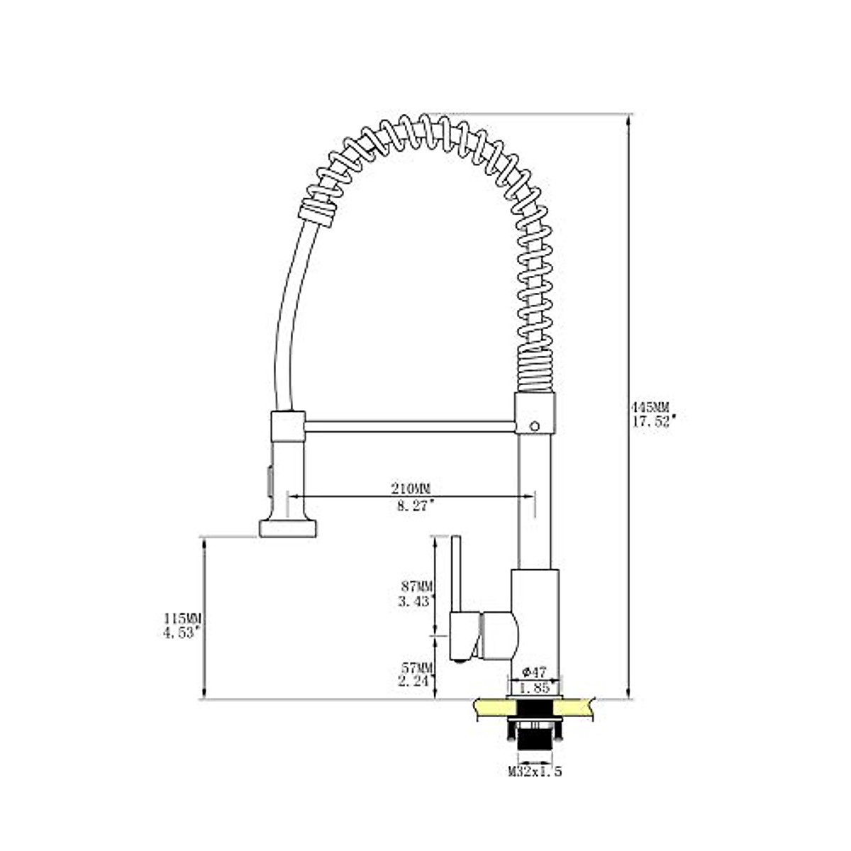 BZOOSIU Kitchen Faucet with Pull Down Sprayer, 17.65 inch Solid Brass Commercial Spring Single Handle LED Kitchen Sink Faucet for Farmhouse Camper Laundry Utility Rv Bar Sinks, Matte Black
