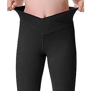 Ewedoos Girls Flare Leggings Crossover with Pocket Preppy Clothes Leggings for Girls Yoga Pants Dance Casual Uniform Black