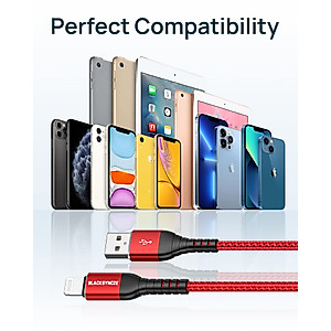 BLACKSYNCZE iPhone Charger, 6.6 FT MFi Certified Lightning Cable Fast Charging Nylon Braided Long iPhone Charger Cord Compatible with iPhone 13 12 11 Pro Max XS XR X 8 7 6S 6 Plus SE 5S - Red