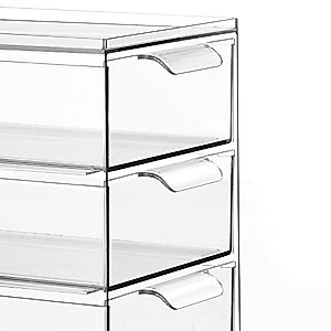 mDesign Plastic Stackable Organizer with 3 Drawers - Pull-Out Drawer Storage Bin for Bathroom Sink/Cabinet Organization - Perfect for Makeup, Small Towels, and More - Lumiere Collection, 2 Pack, Clear