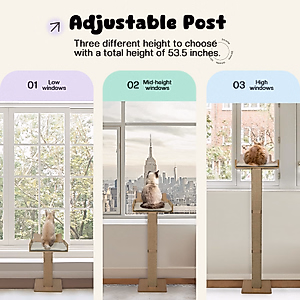 Cat Window Perch with Scratching Post, Cat Hammock for Window with 2 Suction Cups, Sisal Tall Cat Scratching Post with Large Perch, Cat Window Bed with Fuffy Cushion, Jute
