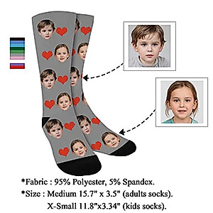 Custom Socks with Two Photo, Fun Fathers Gifts Kids Face On Socks Funny Novelty Socks Personalized Tube Socks Crazy Joke Gift for Men Dad