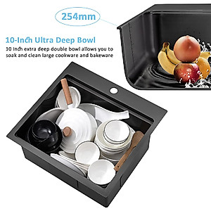 15 Inch Black Drop In Bar Sink Workstation-Bokaiya 15x15 Black Stainless Steel Topmount Bar Sink Outdoor Rv Sink 16 Gauge Single Bowl Wet Bar Sink with Cutting Board