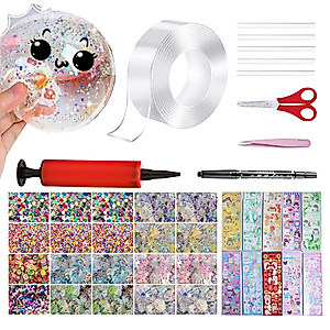 40 Pcs Nano Bubble Tape Kit with Balloon Inflator, Double Sided Tape Plastic Bubbles Balloon, Elastic Nano Bubble Tape DIY Craft Kit for Girls, Boys, Kids Party Favors and Novelty Toys