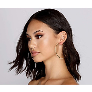 NLCAC 14K Gold Plated Big Hoop Earrings-3 Pairs Gold Hoops Crystal Rhinestone Hoop Earrings Set 50mm 60mm 70mm (Gold)