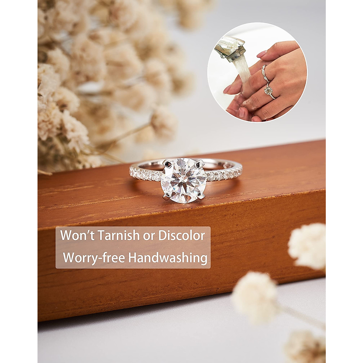 Oivley Moissanite Engagement Rings for Women D Dolor Lab Created Diamond Moissanite Wedding Promise Rings for Her 925 Sterling Silver Rings for Women with 14K White Gold Plated40, Gemstone, Created