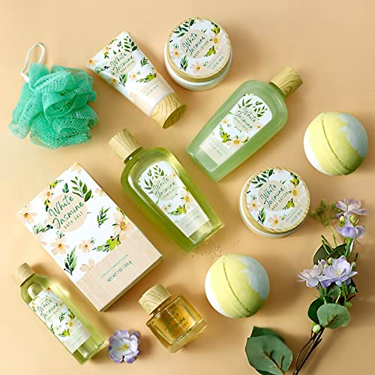 Gifts Basket for Women, 12Pcs Jasmine Home Spa Gift Kits, Relaxing Self Care Gifts Set, Graduation Birthday Anniversary Best Friends Wedding Gift Baskets for Her