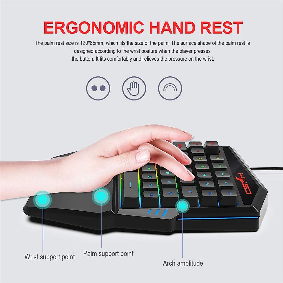 Sdoveb One Hand Gaming Keyboard and Mouse Combo,35 Keys Keycap Wired Mechanical RGB LED Backlit Half Keyboard, Support Wrist Rest, USB Wired Gaming Mouse, Converter Adapter for Gaming (Black)